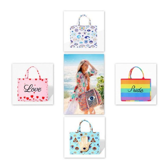 Bags | Tigerstars Blue Evil Eye Hamsa Hand Print Tote Bag | Poshmark